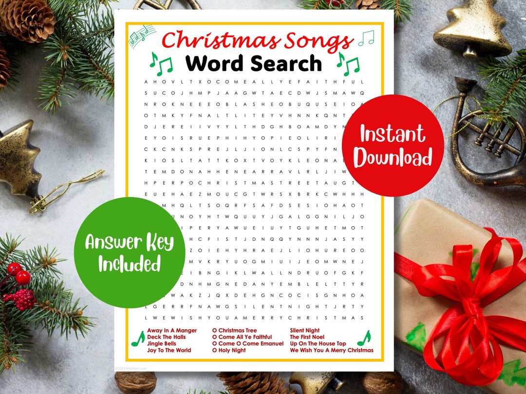 Christmas Songs Word Search | Christmas Word Search - Etsy