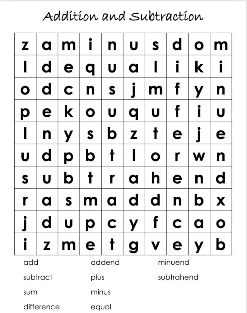Math Word Search Puzzles, Fun Activities for Kids, Digital Download ...
