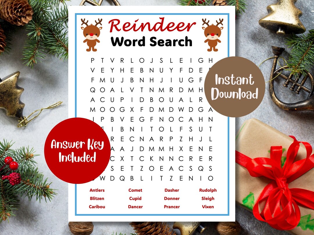 Reindeer Word Search | Christmas Word Search - Etsy