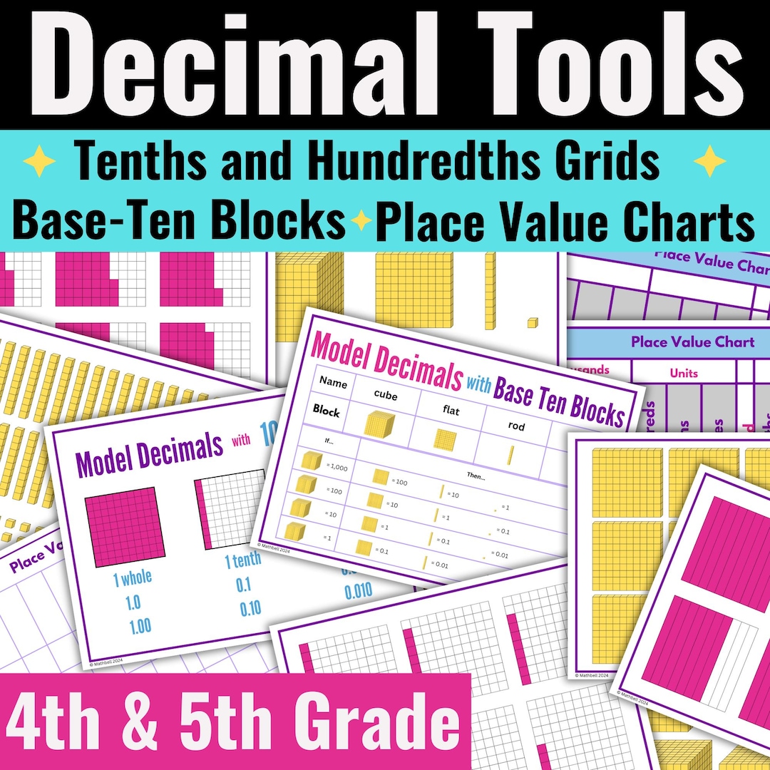Decimal Tools Tenths and Hundredths Grids, Base-ten Blocks, & Place ...