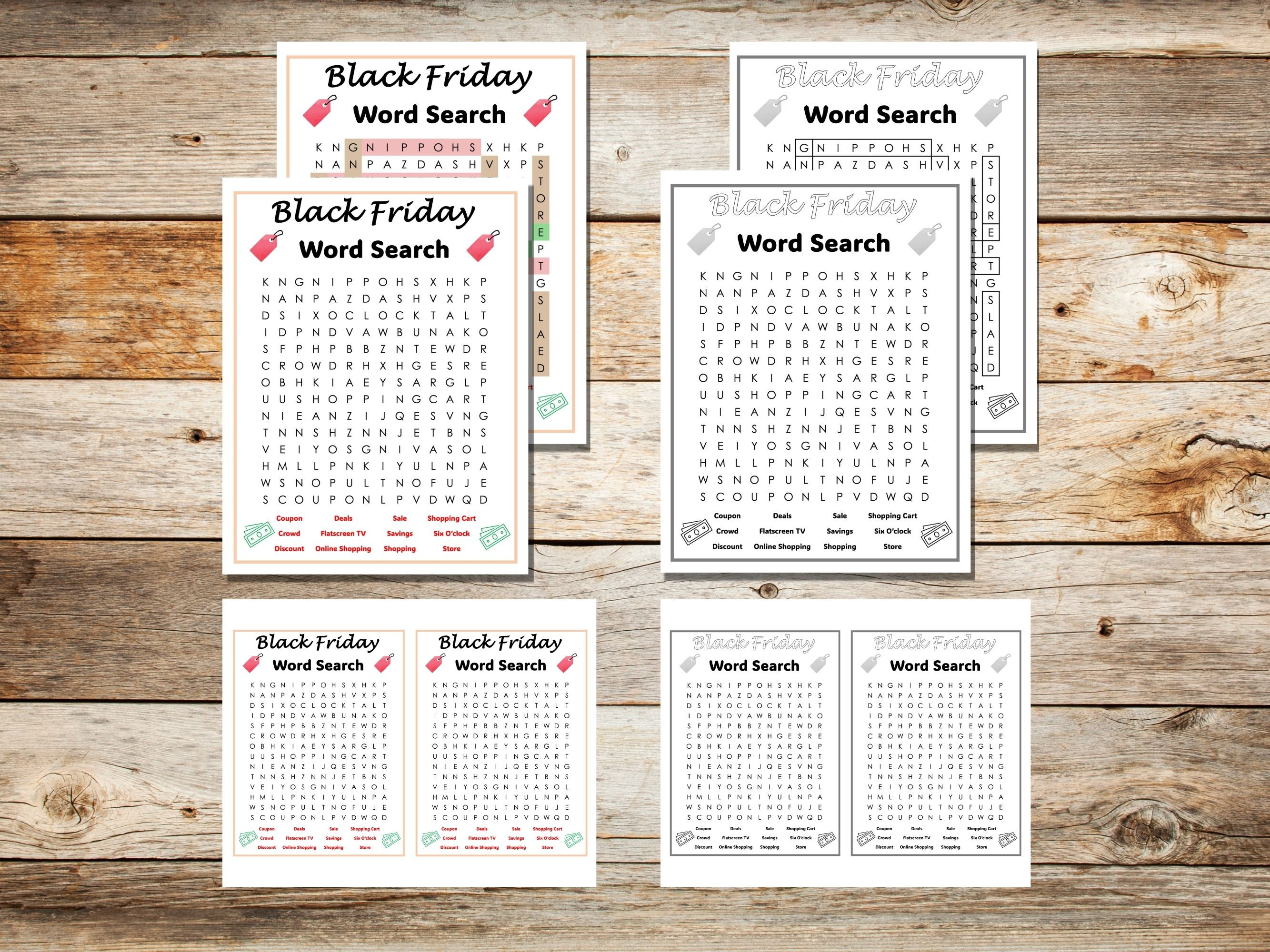 Printable Black Friday Word Search With Answers Thanksgiving - Etsy
