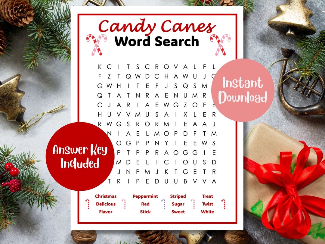 Candy Canes Word Search | Christmas Word Search - Etsy
