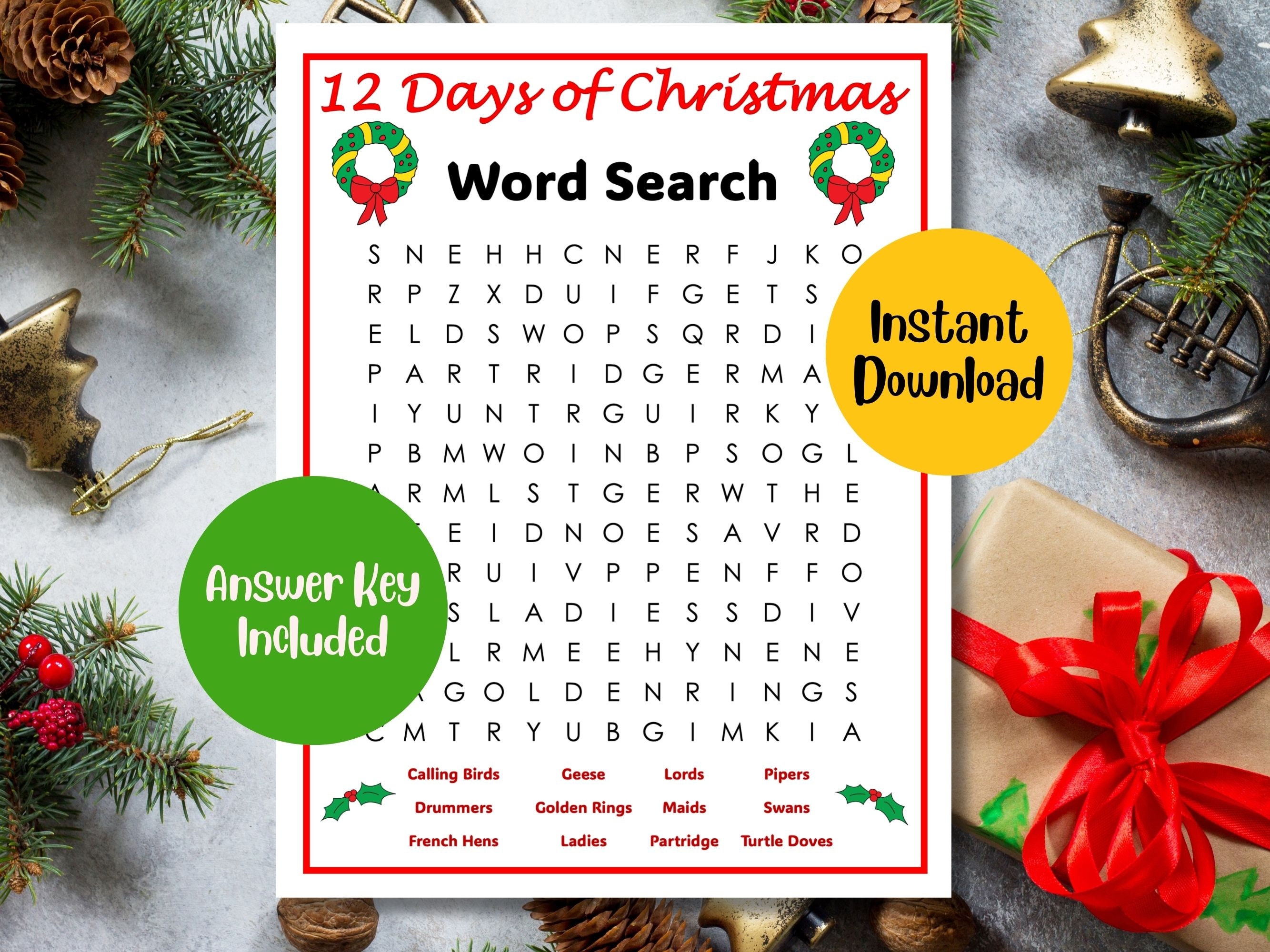 12 Days of Christmas Word Search | Christmas Word Search - Etsy