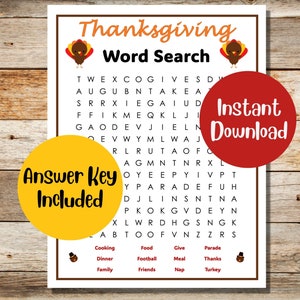 Printable Thanksgiving Word Search With Answers | Thanksgiving Word ...