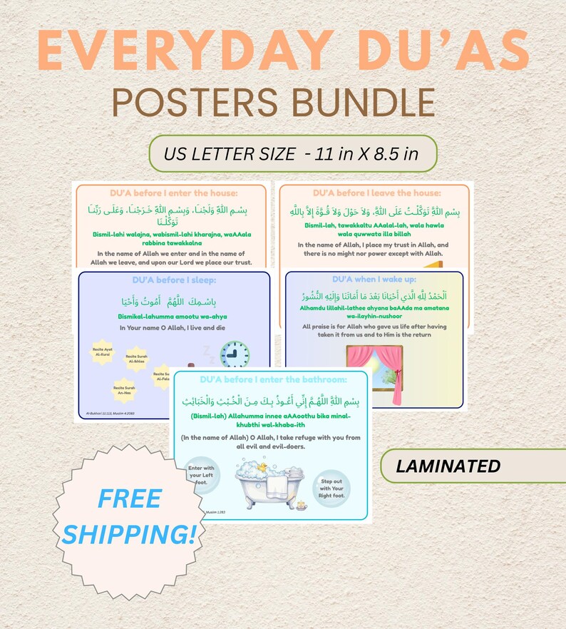 Islamic Du’a Posters for Kids | Daily Duas Cards Chart Wall Art ...
