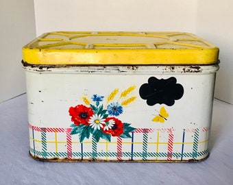Vintage 1950s Decoware Tin Litho Bread Box, Yellow & White Floral ...