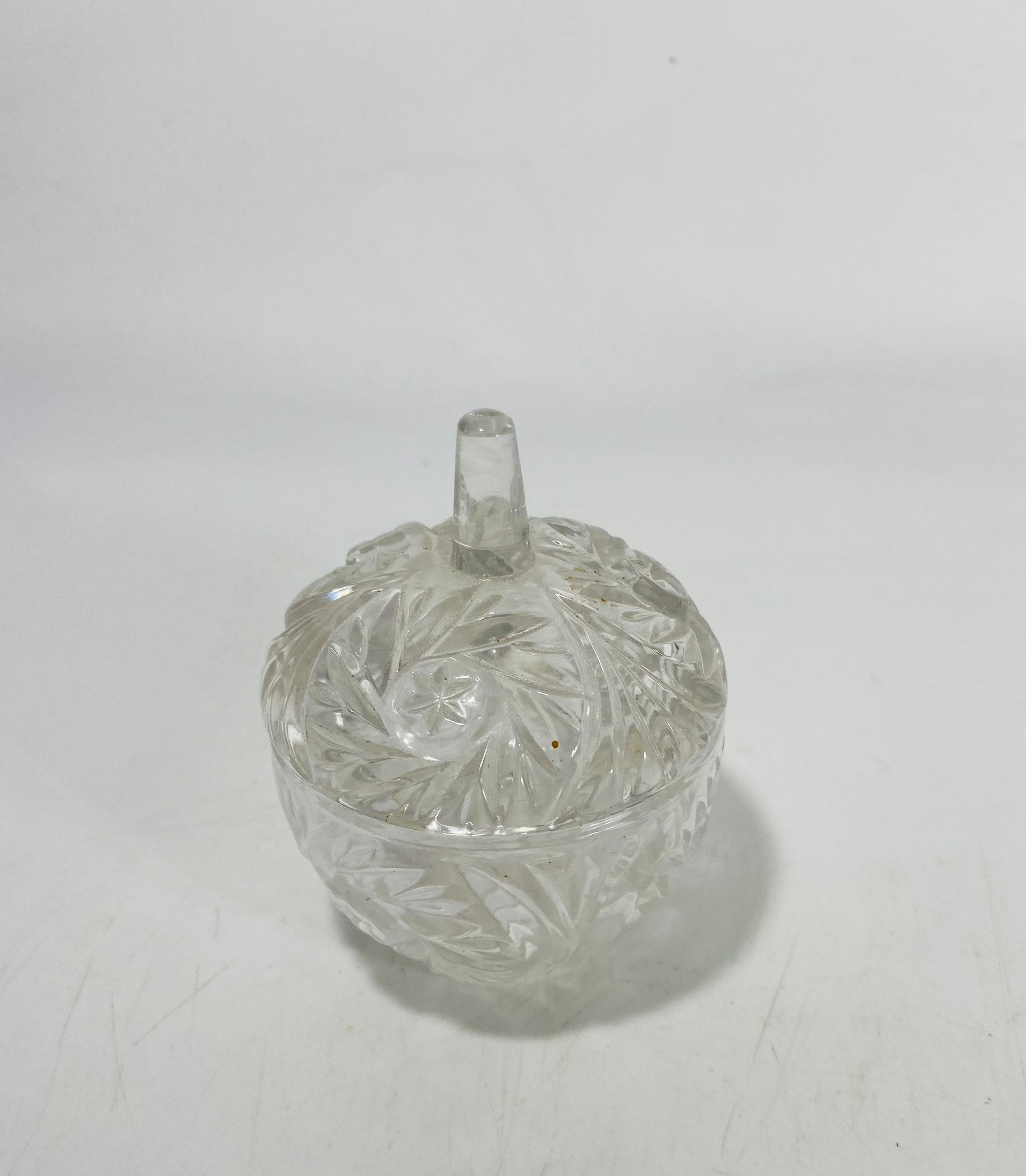 Vintage Small Glass Bowl With Lid / Glass Container / Trinkets - Etsy