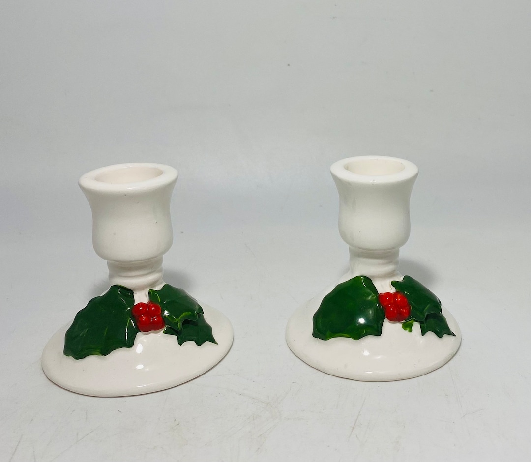 Two Vintage Lilian Vernon Holly Candle Stick Holders - Etsy