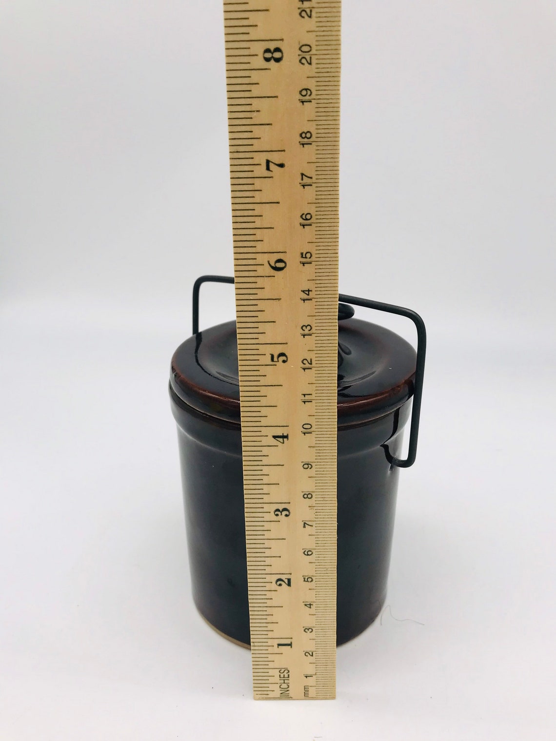 Vintage Dark Brown Small Stoneware Crock With Lid and Metal - Etsy