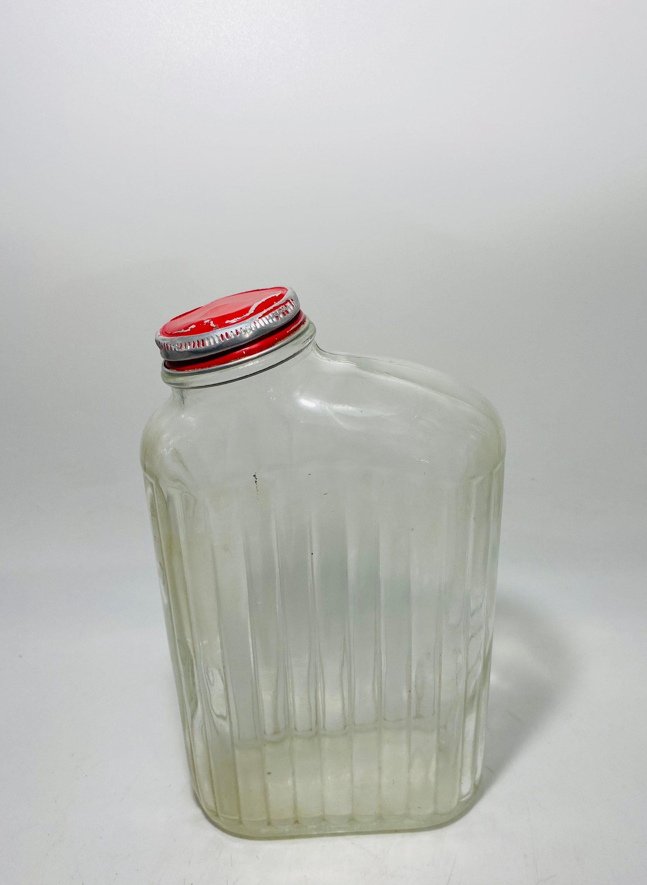 Glass Water Bottle / Heavy Glass Bottle With Red Lid / - Etsy