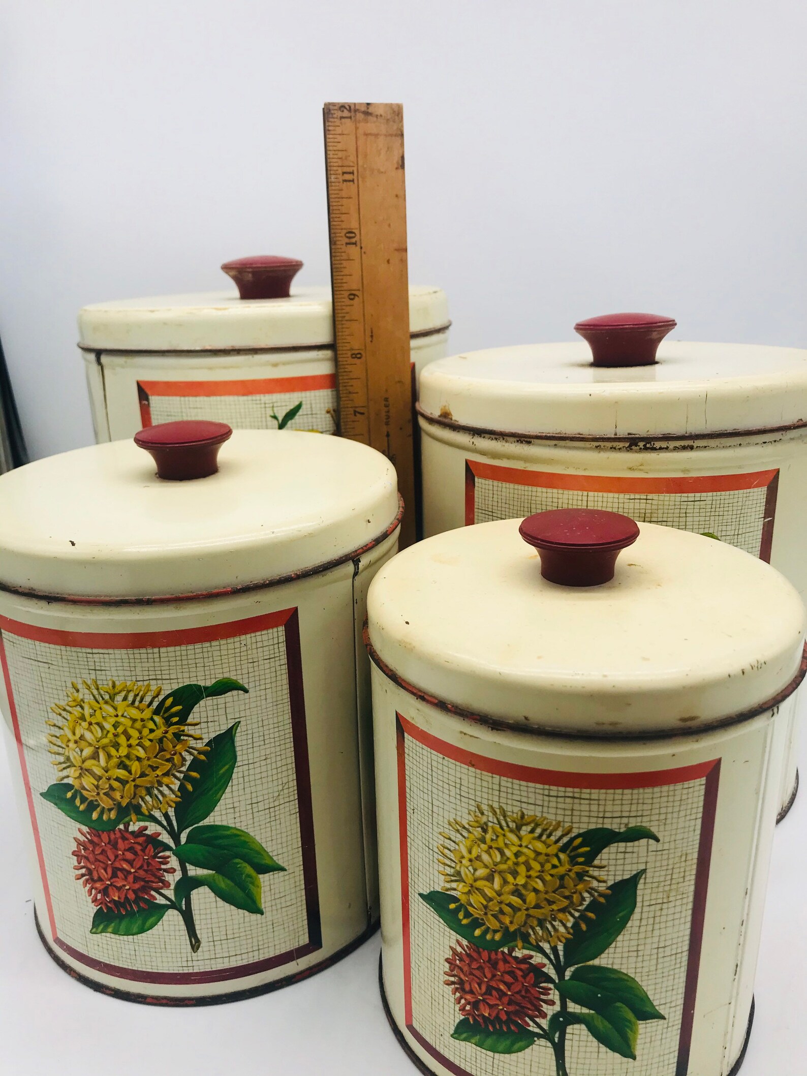 Vintage Flower Tin Canister Set Set of Four Farmhouse | Etsy