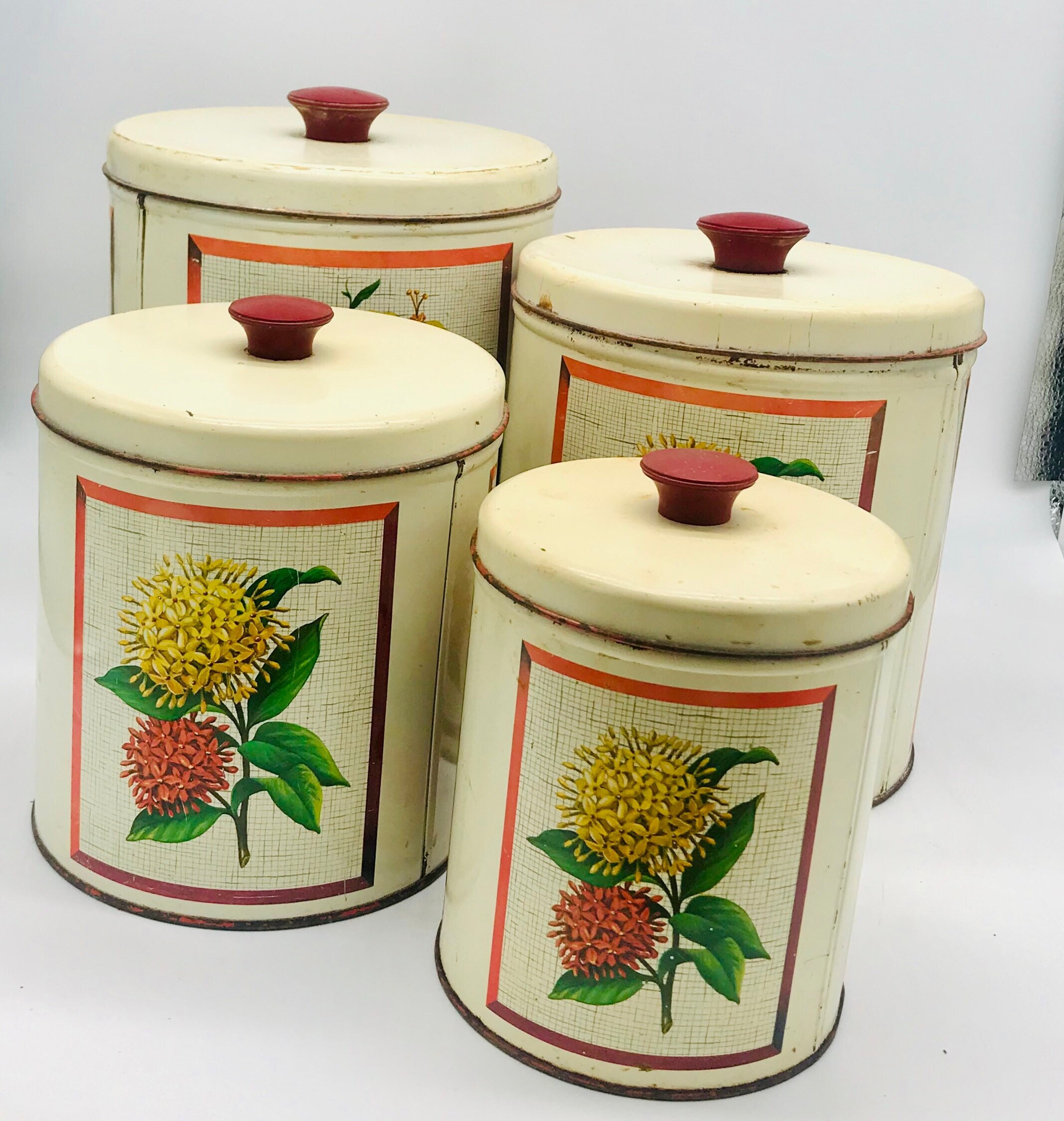 Vintage Flower Tin Canister Set / Set of Four Farmhouse - Etsy