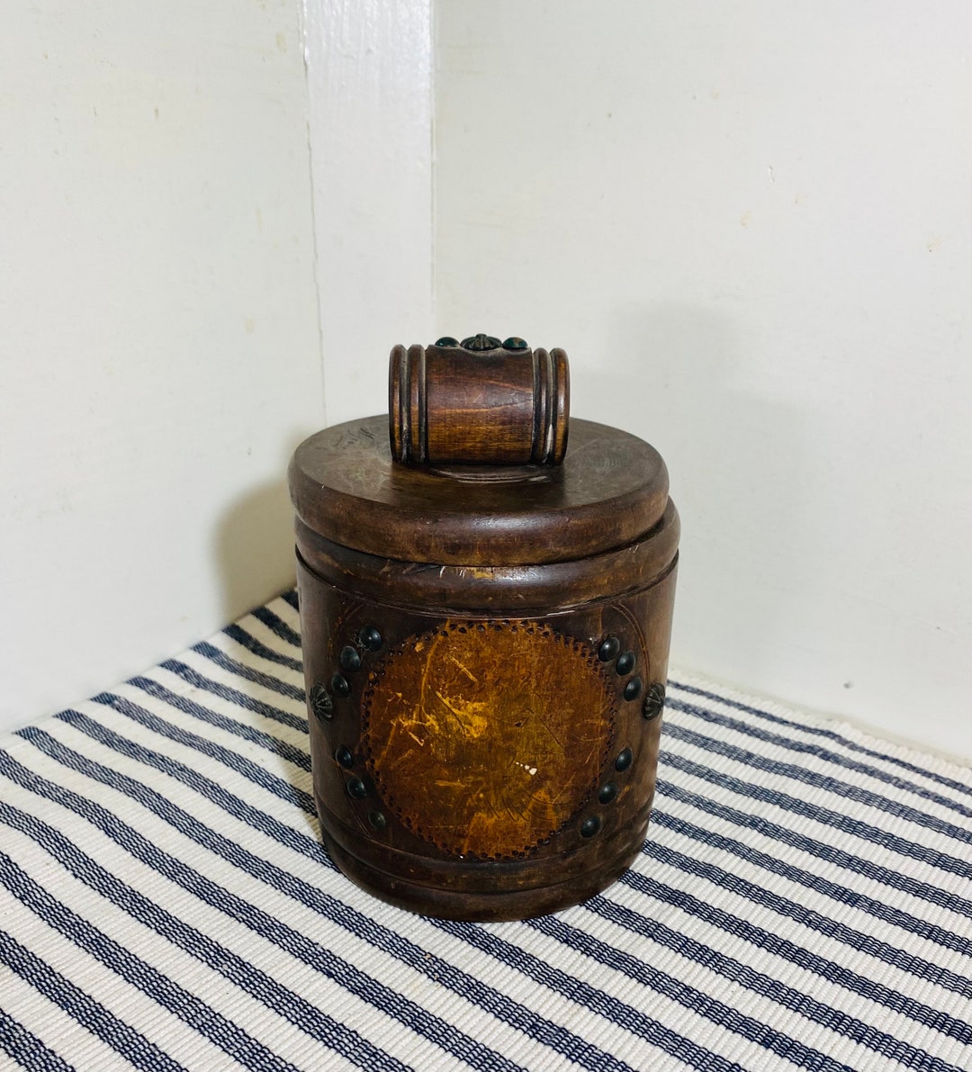 Vintage Wooden Barrel / Metal Rivets / Barrel Shaping Knob on Top - Etsy