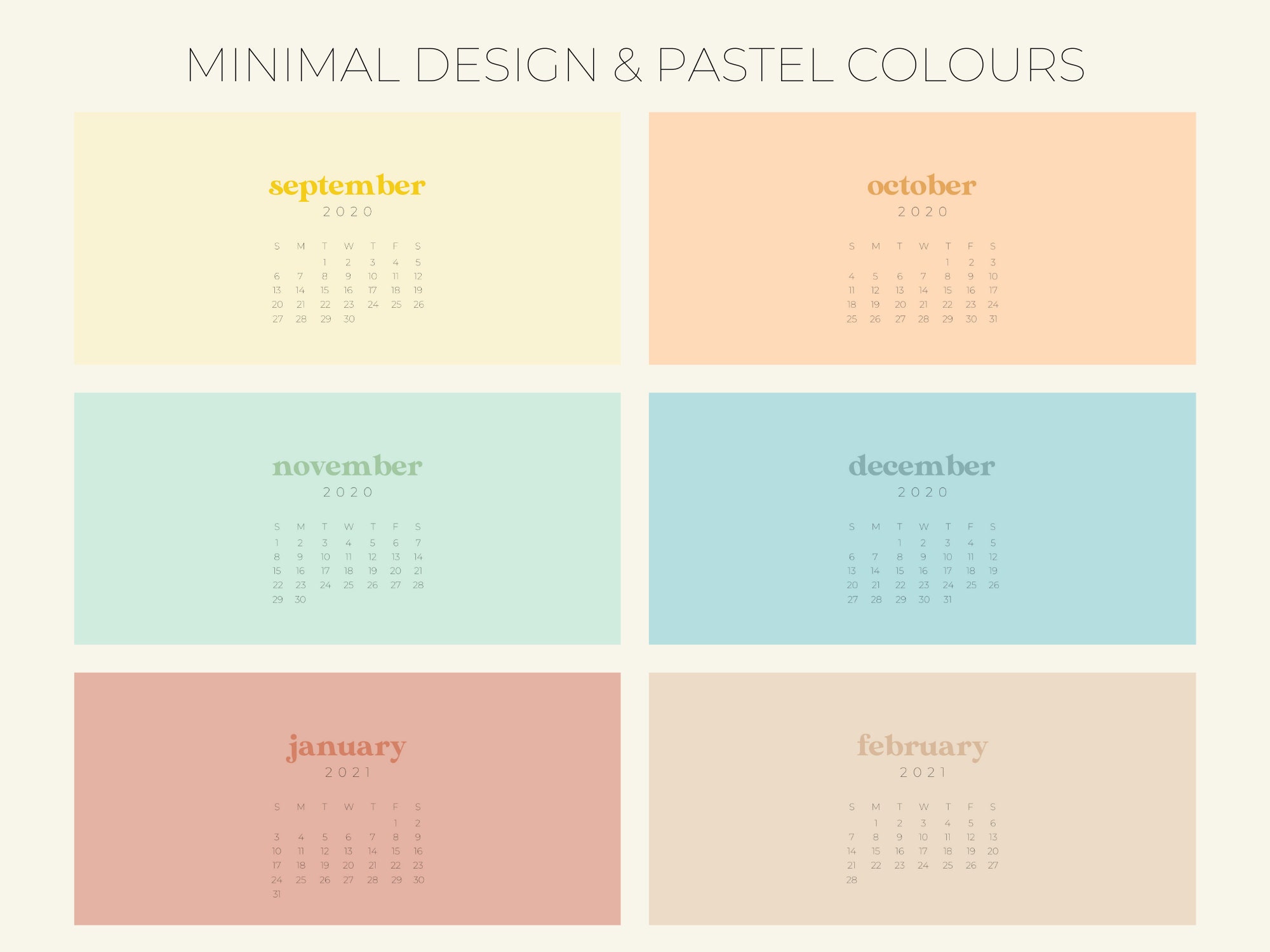 2020/21 Pastel Minimal Monthly Desktop Wallpaper Pack - Minimalist ...