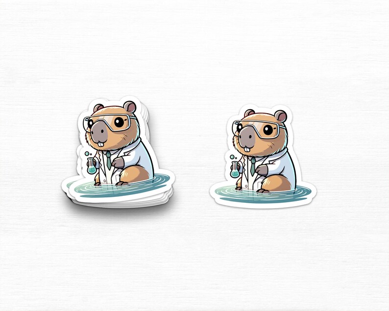 Capybara Scientist Sticker, Glossy Vinyl, Stick on a Laptop, Notebook ...