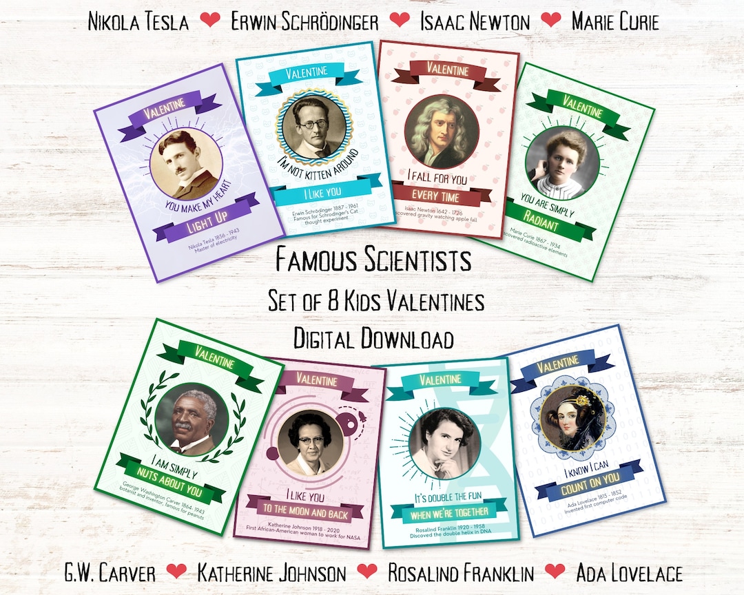 Famous Scientists Valentine Cards, Valentines PNG, Kids Valentines ...