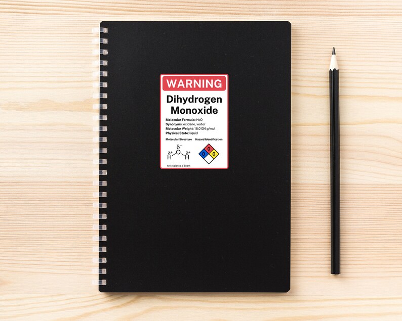 Dihydrogen Monoxide Warning Label Funny Stickers Water - Etsy