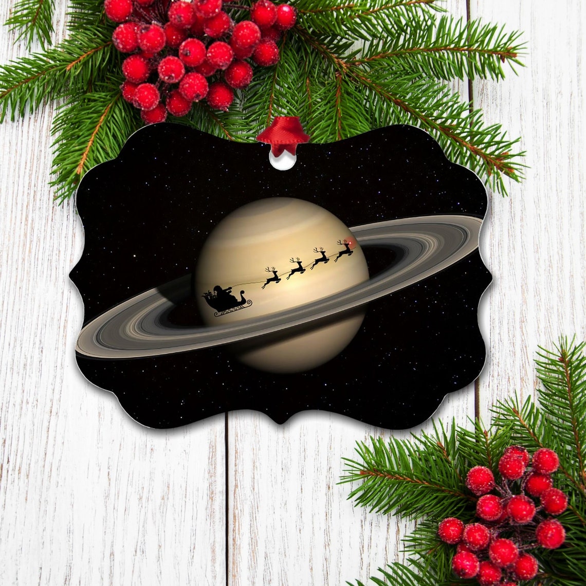 Personalized Saturn Ornament with Santa and Reindeer Planet | Etsy
