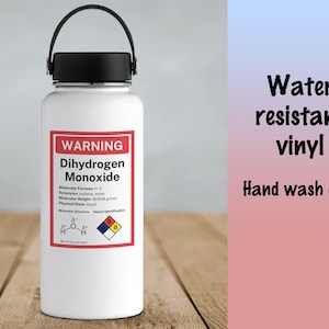 Dihydrogen Monoxide Warning Label, Funny Stickers, Water Bottle ...