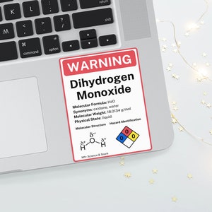 Dihydrogen Monoxide Warning Label, Funny Stickers, Water Bottle ...