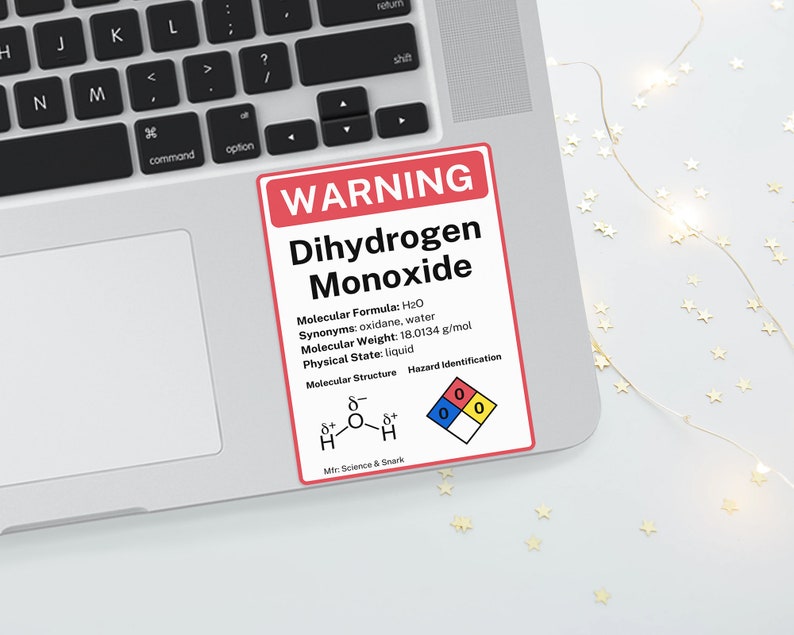Dihydrogen Monoxide Warning Label Funny Stickers Water - Etsy