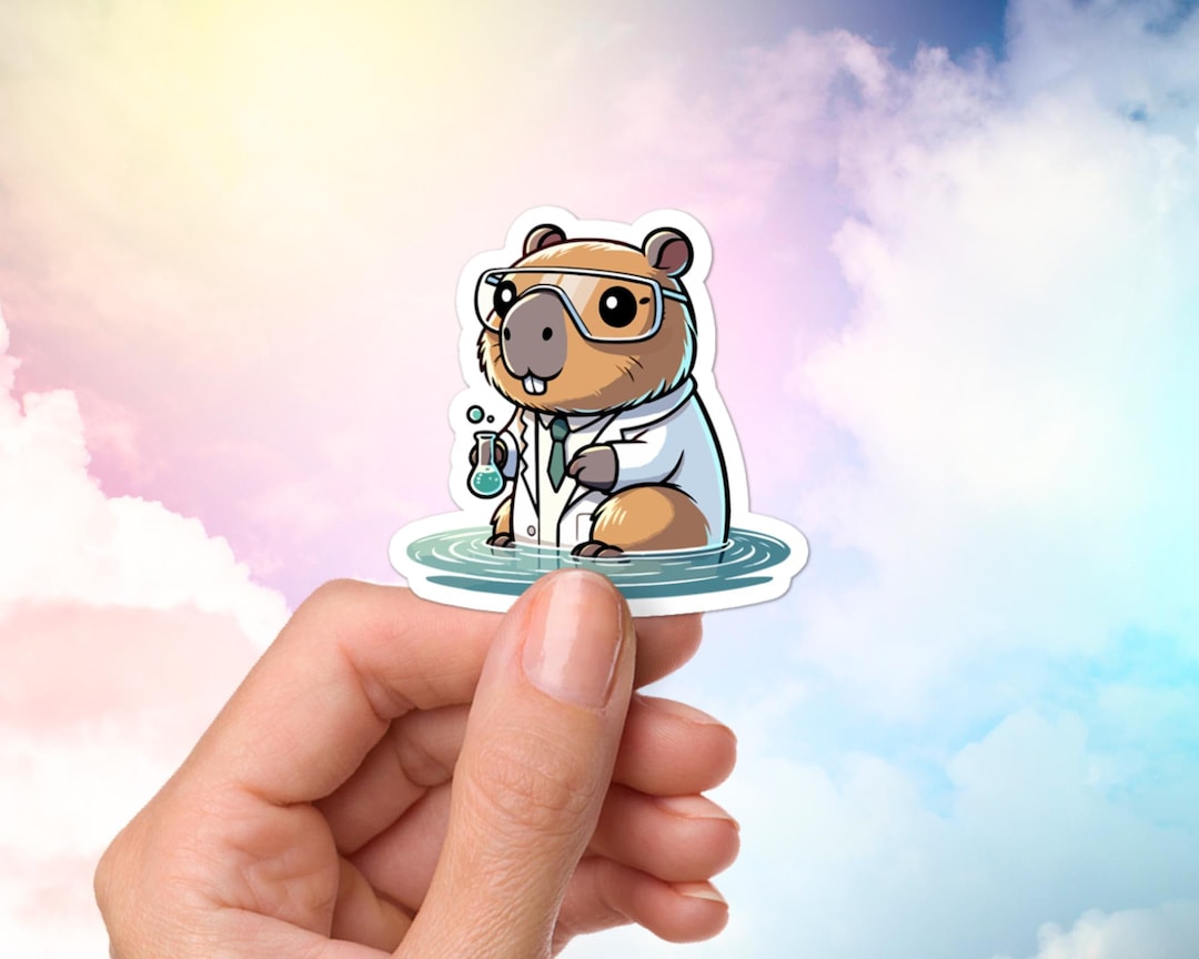 Capybara Scientist Sticker, Glossy Vinyl, Stick on a Laptop, Notebook ...