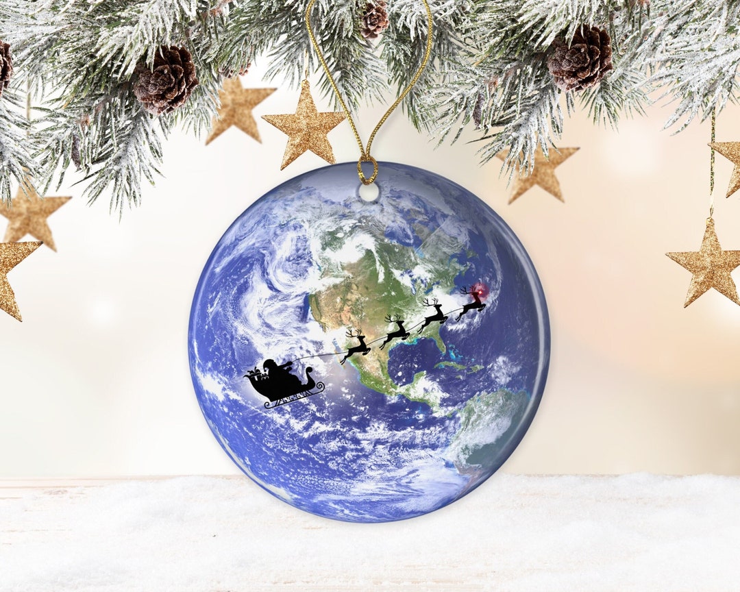 Personalized Earth Ornament With Santa and Reindeer, Planet Earth ...