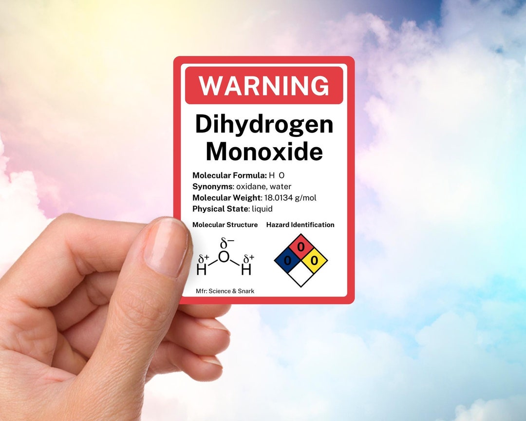 Dihydrogen Monoxide Warning Label, Funny Stickers, Water Bottle ...