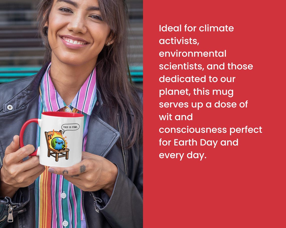 Earth on Fire Mug - This is Fine, Climate Crisis Awareness, Funny ...