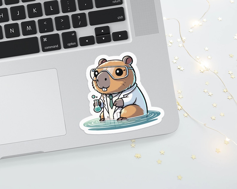Capybara Scientist Sticker, Glossy Vinyl, Stick on a Laptop, Notebook ...