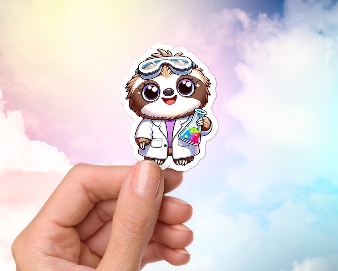 Sloth Scientist Sticker, Cute Science Stickers, Stick on a Laptop ...