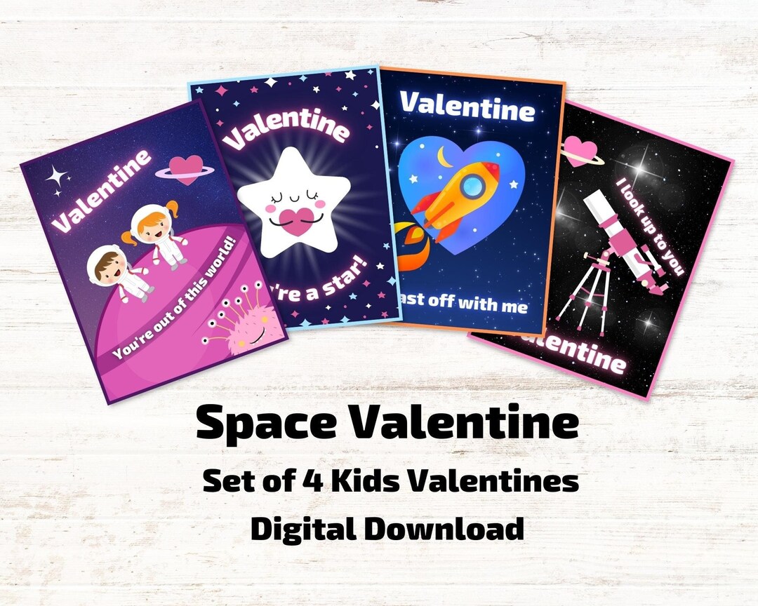 Valentine Space Cards, Valentines PNG, Classroom Valentines, Kids ...