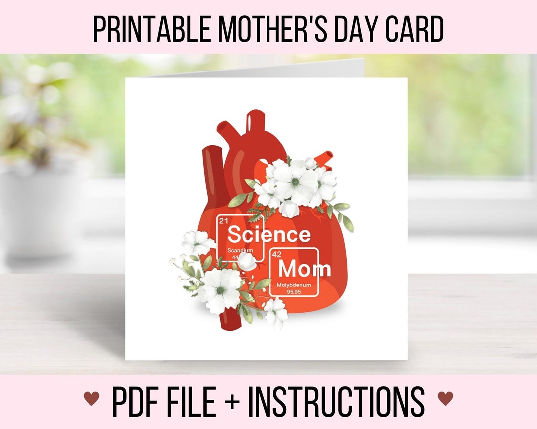 Science Mom - Printable Human Heart and Flowers Mother's Day Card ...