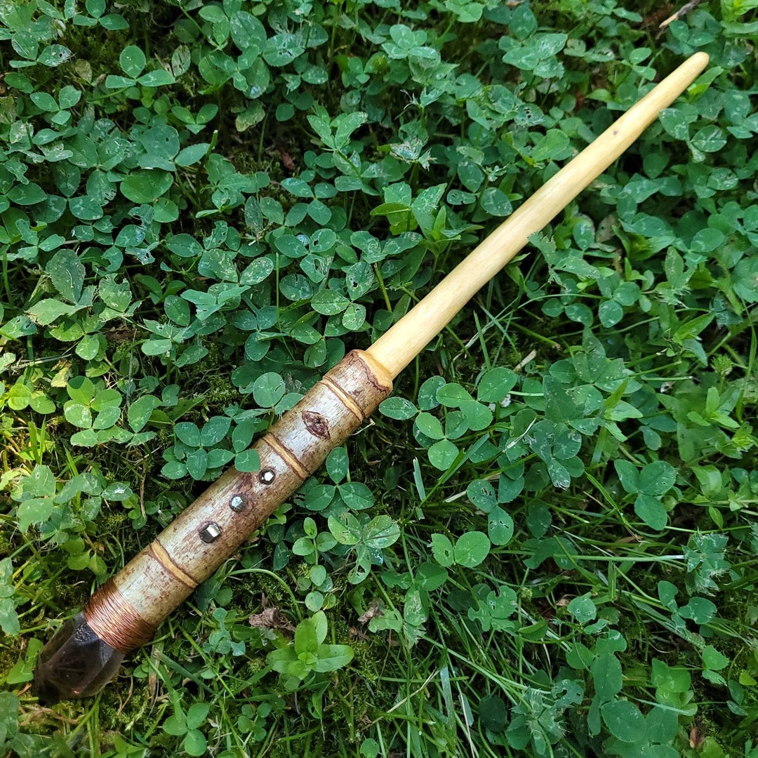 Maplewood, Pyrite, and Raw Smokey Quartz Wand Magic Wand Wizard Wand ...