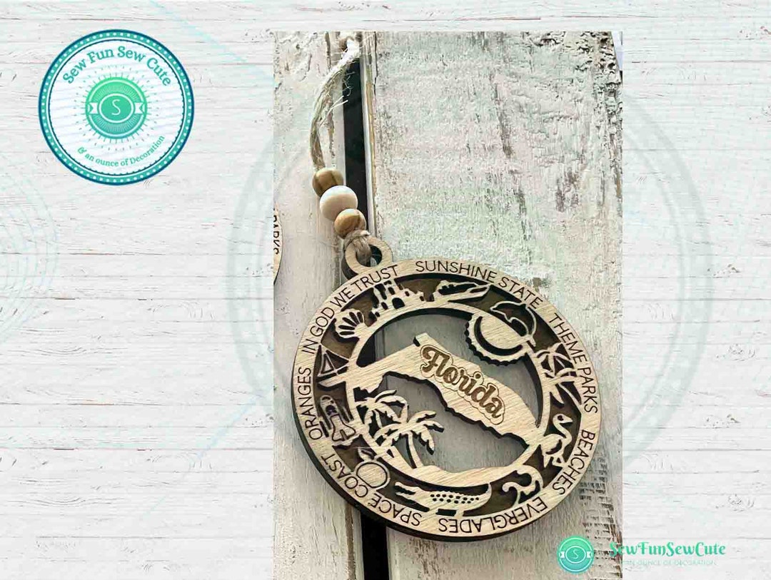 Handmade Laser Engraved Wood Florida Ornament: Beach Theme Decor - Etsy