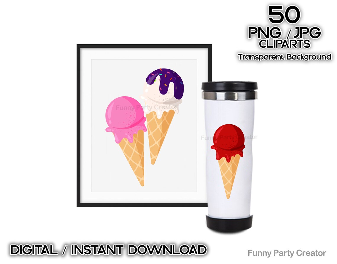 50 Colorful Ice Cream Clipart: Rainbow Summer Food (digital Download ...