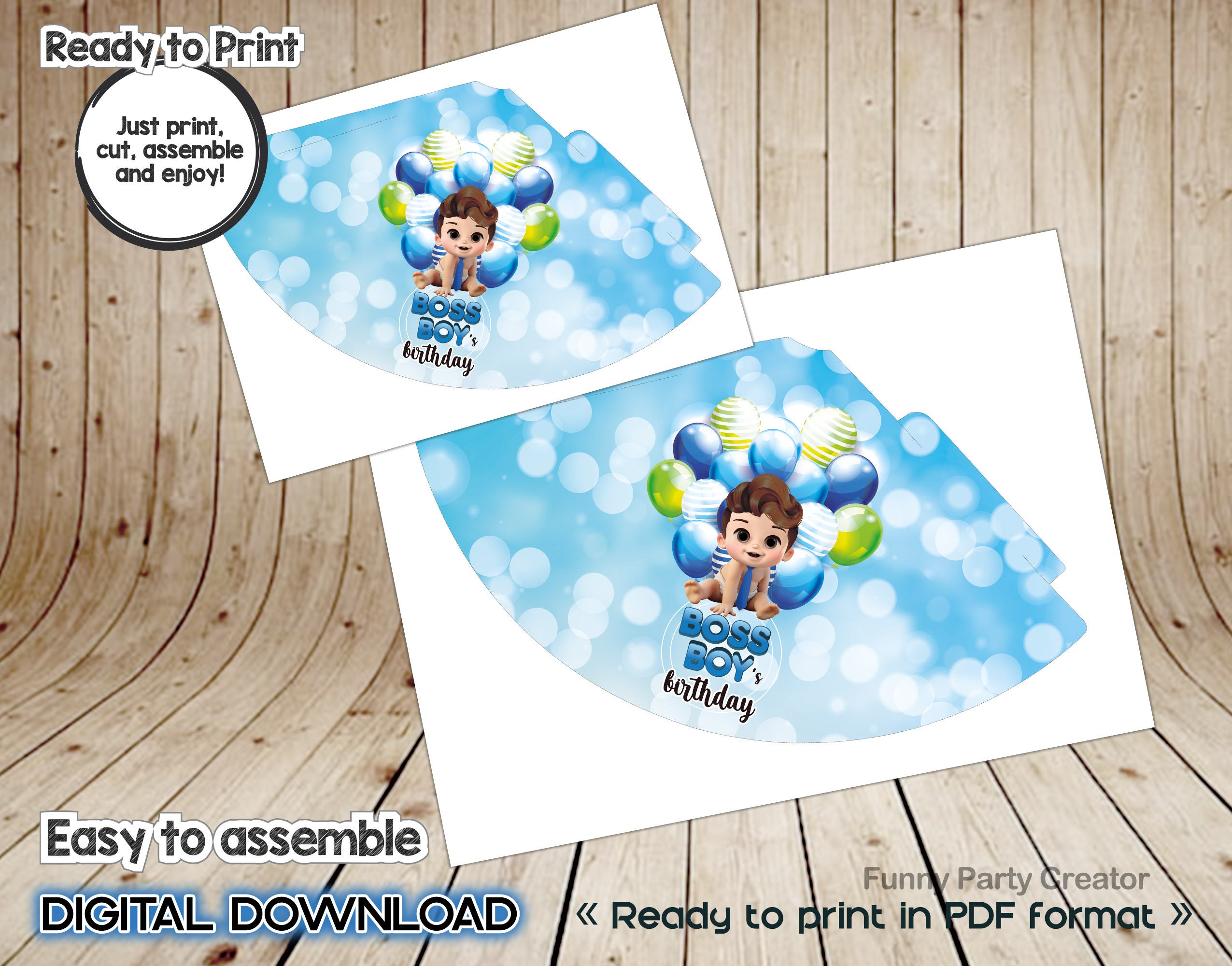 DIGITAL Party Hat for Boss Boy Baby Birthday Party, Decorations for ...