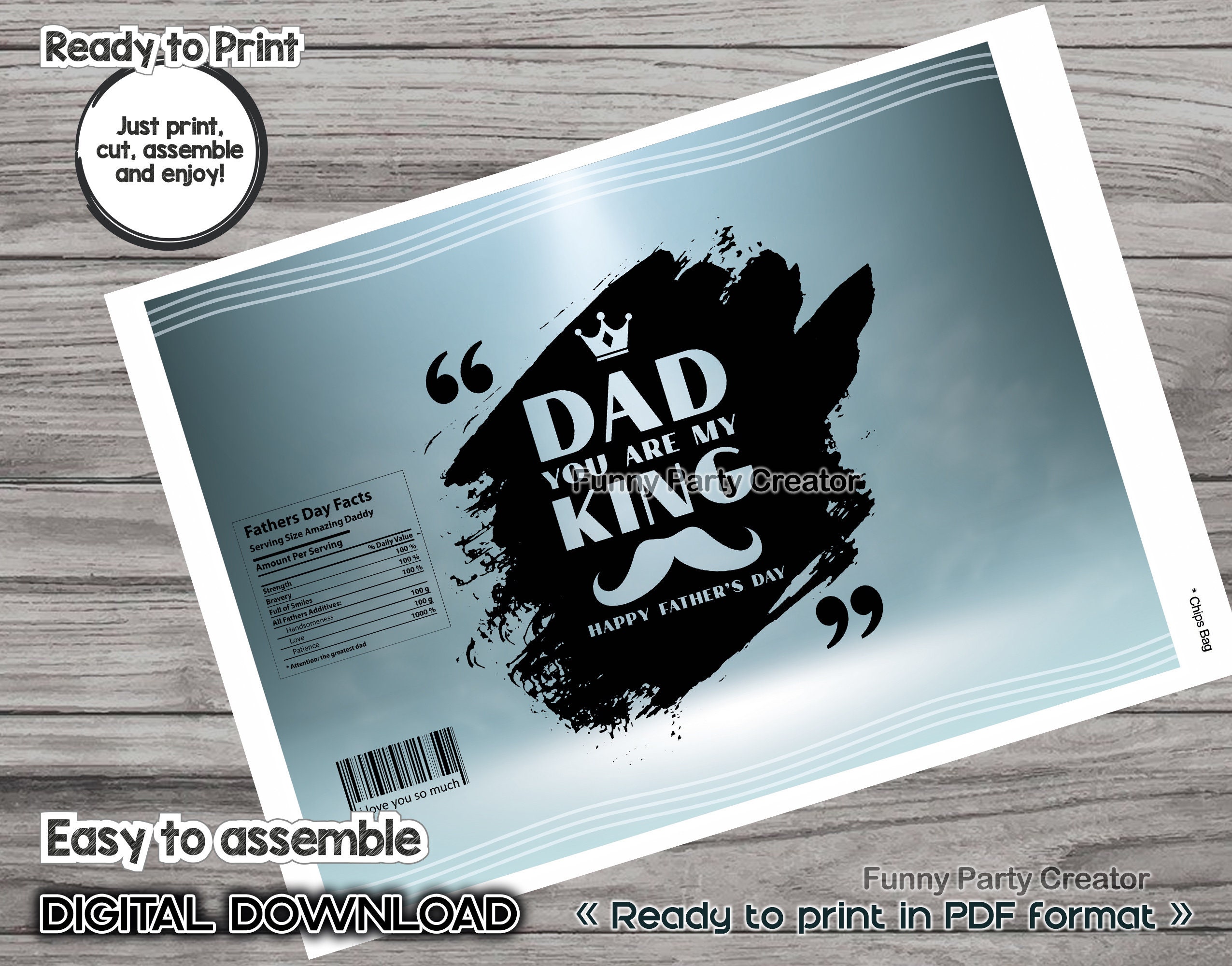 DIGITAL Chips Bag for Father's Day, Gift for Super Dad, Printable Daddy ...