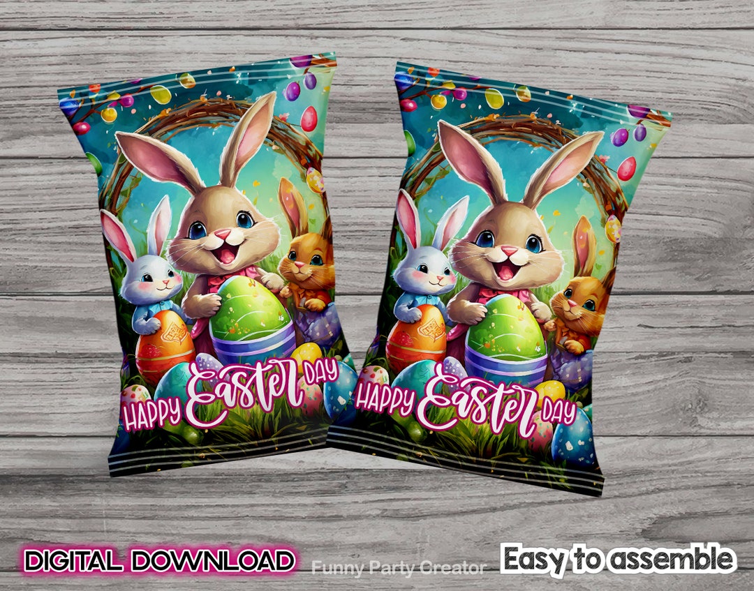 DIGITAL Cute Easter Bunny Chips and Little Gift Package, Happy Easter ...