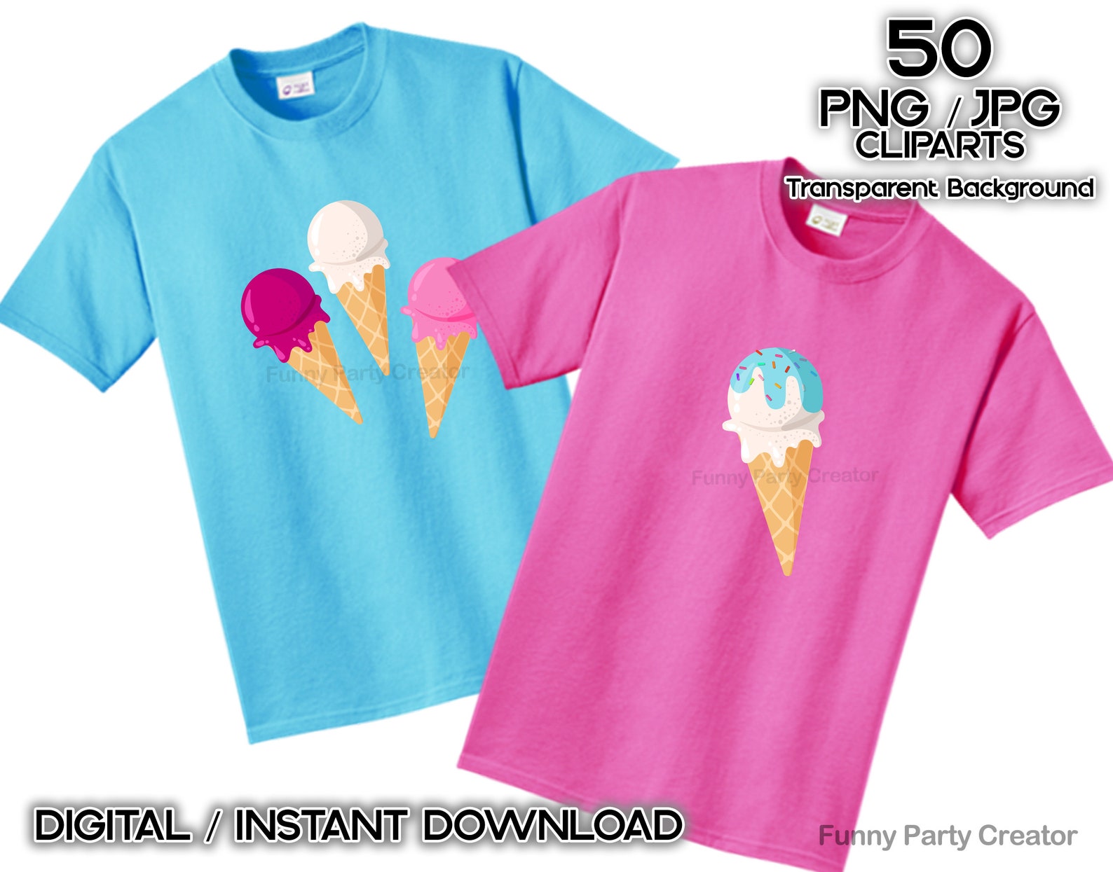 Digital 50 Colorful Ice Cream Clipart, PNG Transparent Background ...