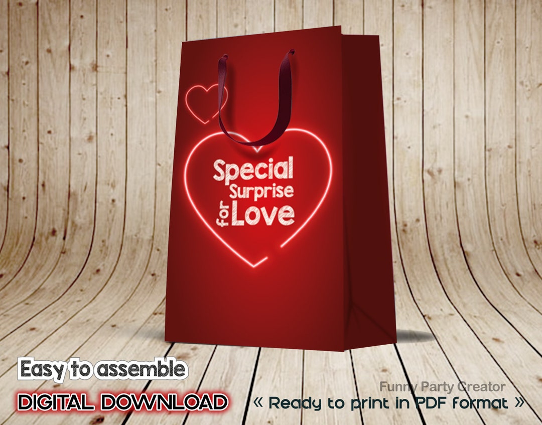 Romantic Heart Printable Paper Bag, Valentine's Day Love-themed Gift ...
