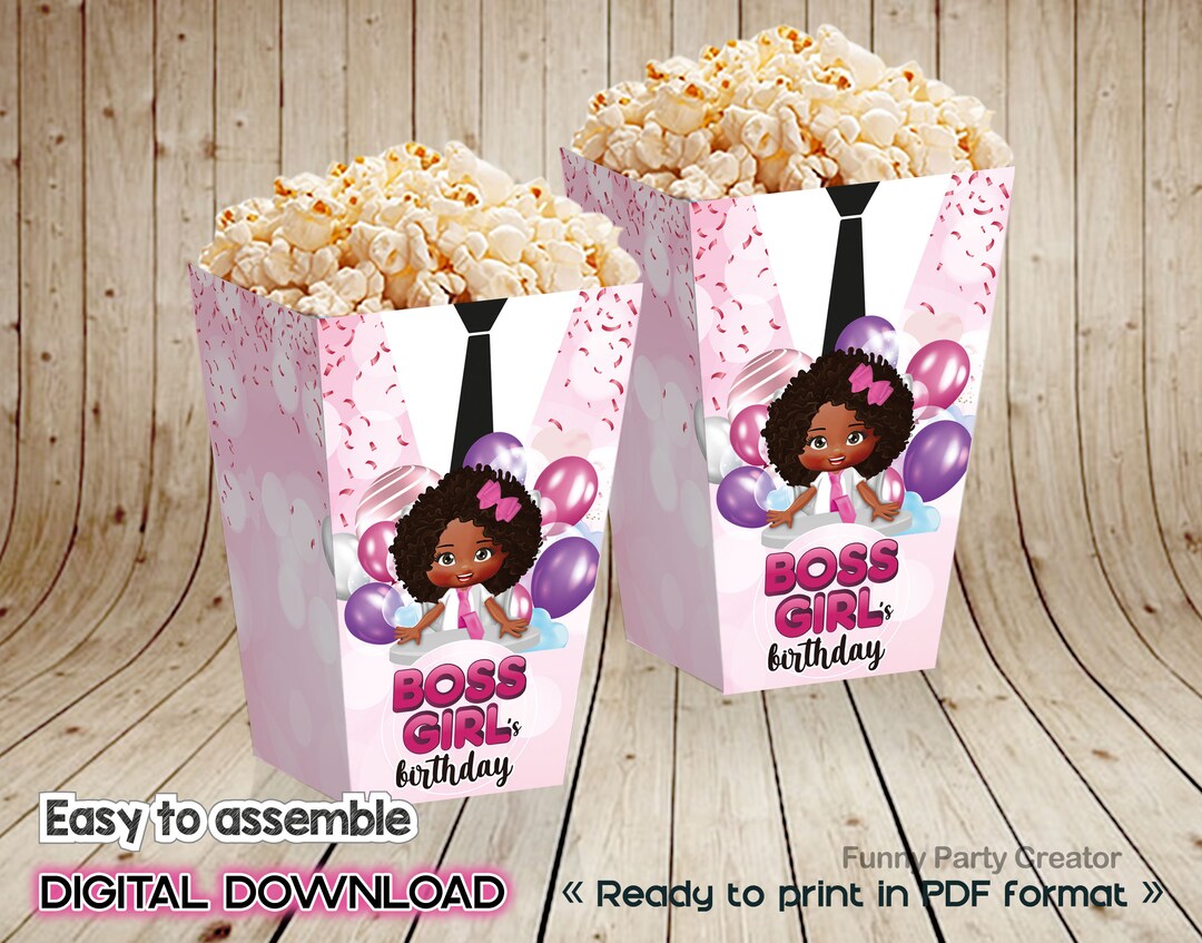 Boss Girl Birthday Popcorn Box: African American Theme (digital ...