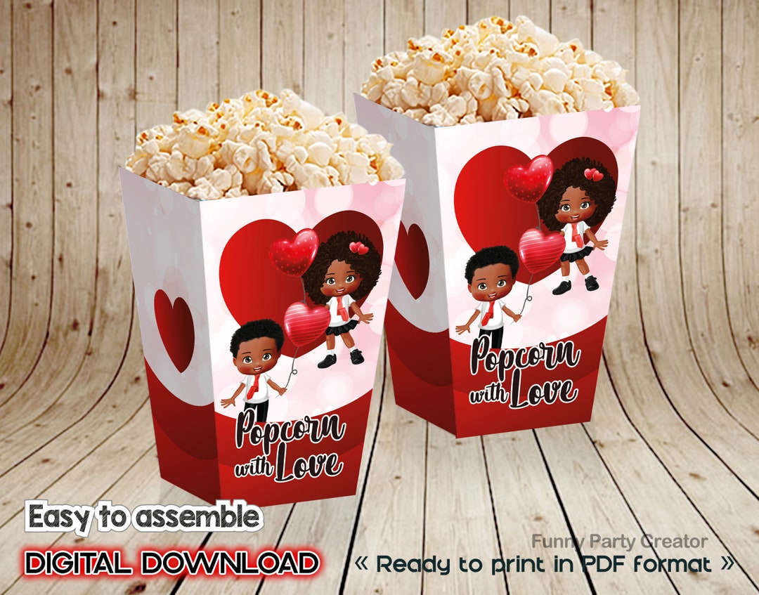 Valentine's Day Popcorn Box Digital Design, Printable Romantic Snack ...