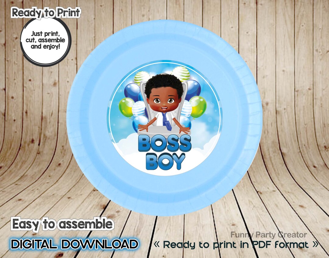 Boss Boy Baby Birthday Plate Label: Blue Party Decor (digital Download ...