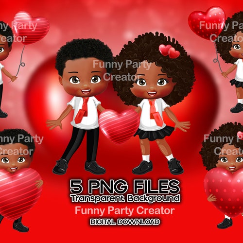 Valentine Day Kids Clipart Vector Boy and Girl African | Etsy