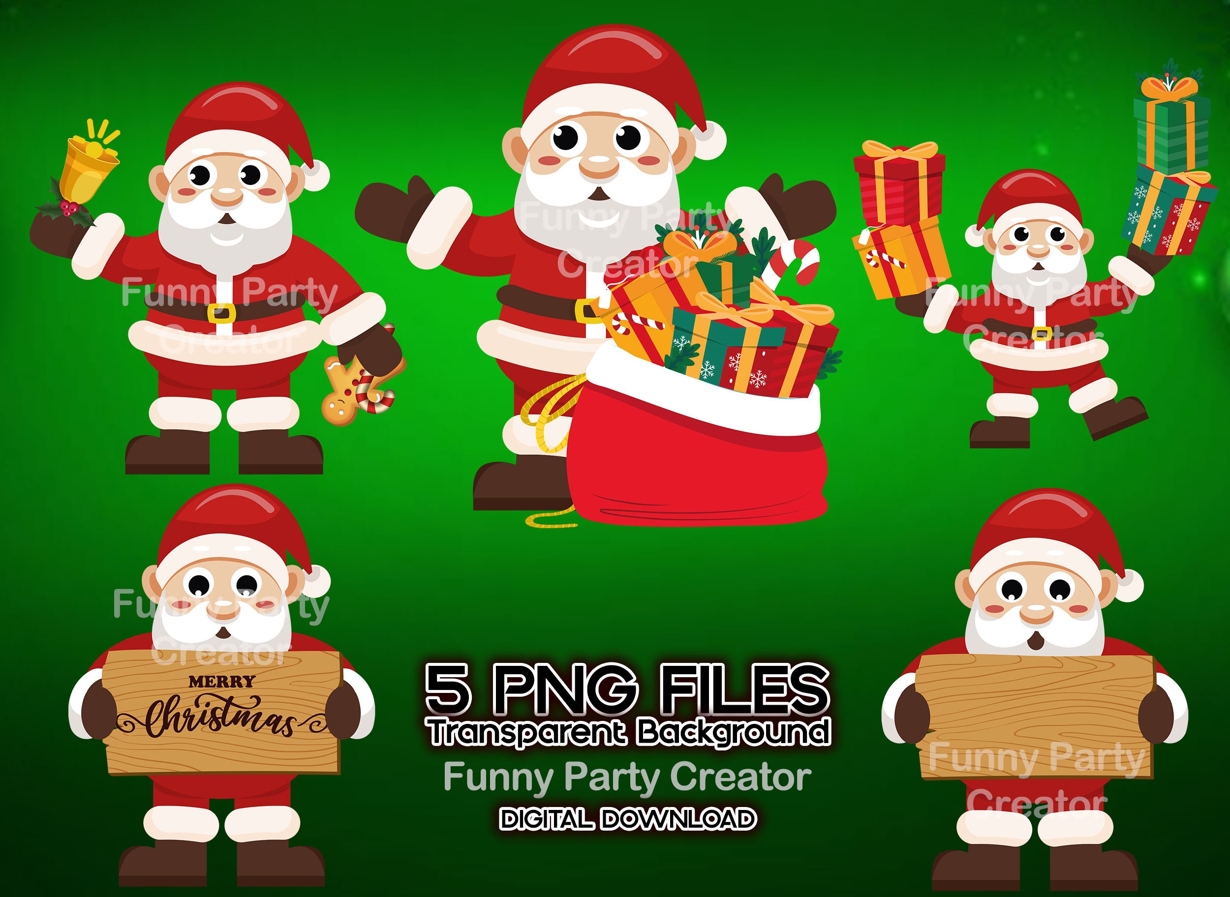 DIGITAL Cute Santa Clause Clipart Merry Christmas Transparent - Etsy