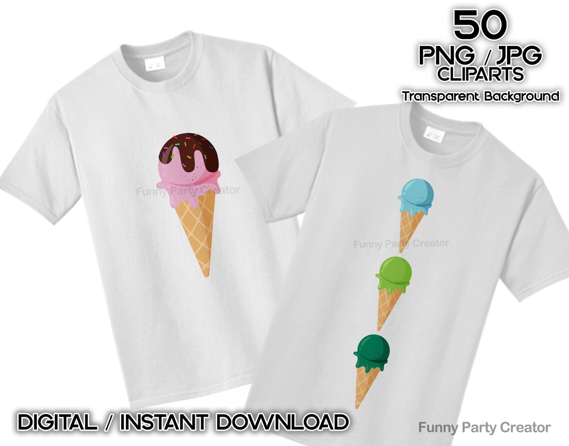 Digital 50 Colorful Ice Cream Clipart PNG Transparent - Etsy