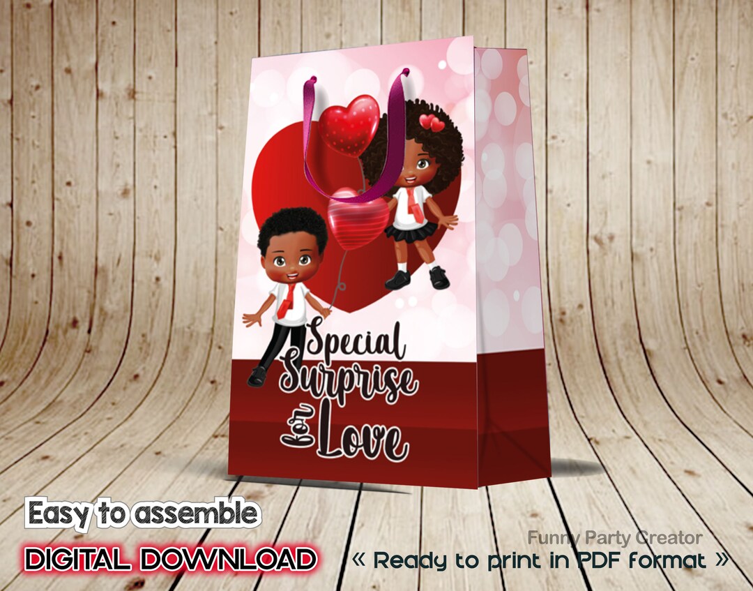 Valentine's Day Themed Printable Paper Bag, Romantic Gift Bag Design ...