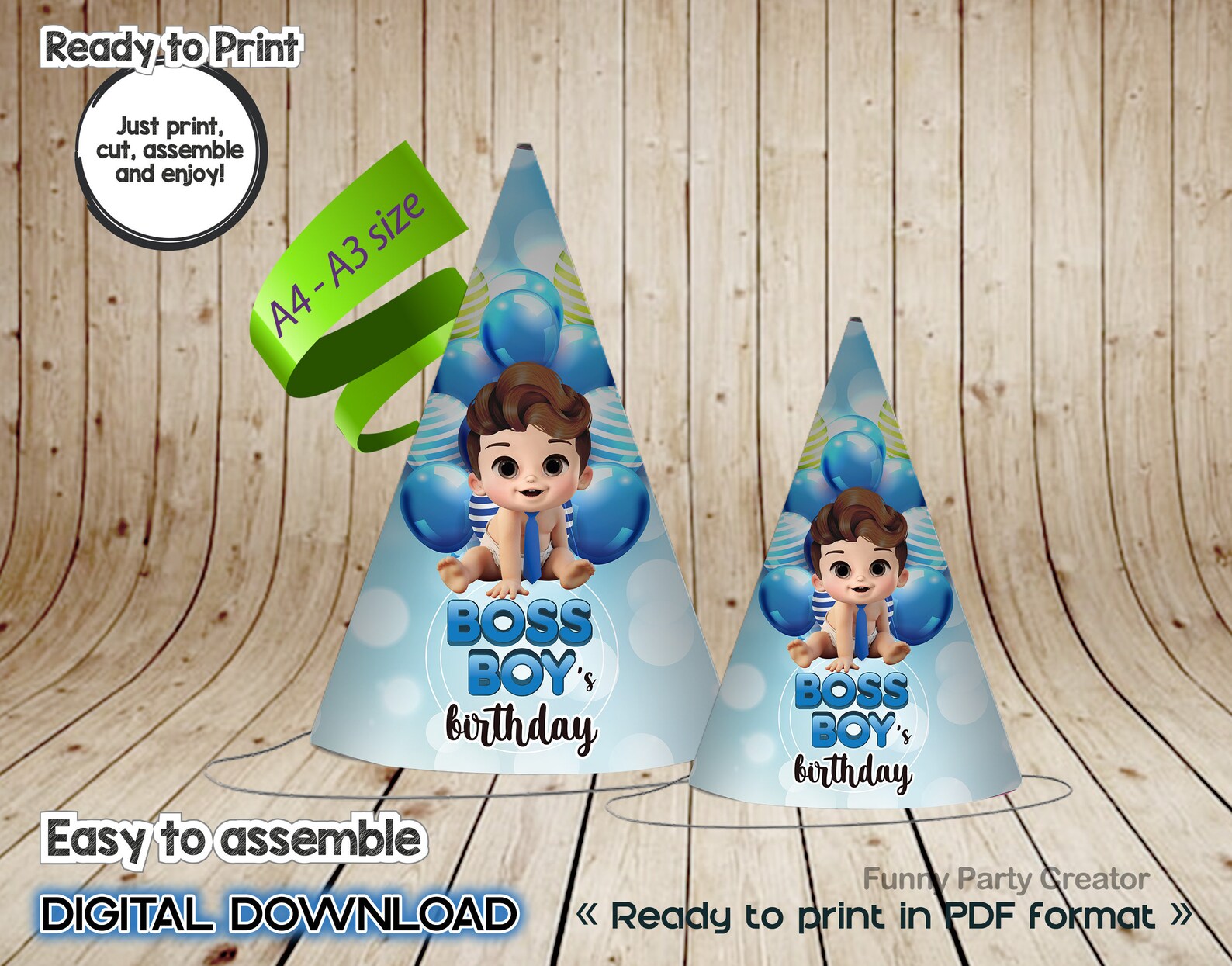 DIGITAL Party Hat for Boss Boy Baby Birthday Party, Decorations for ...