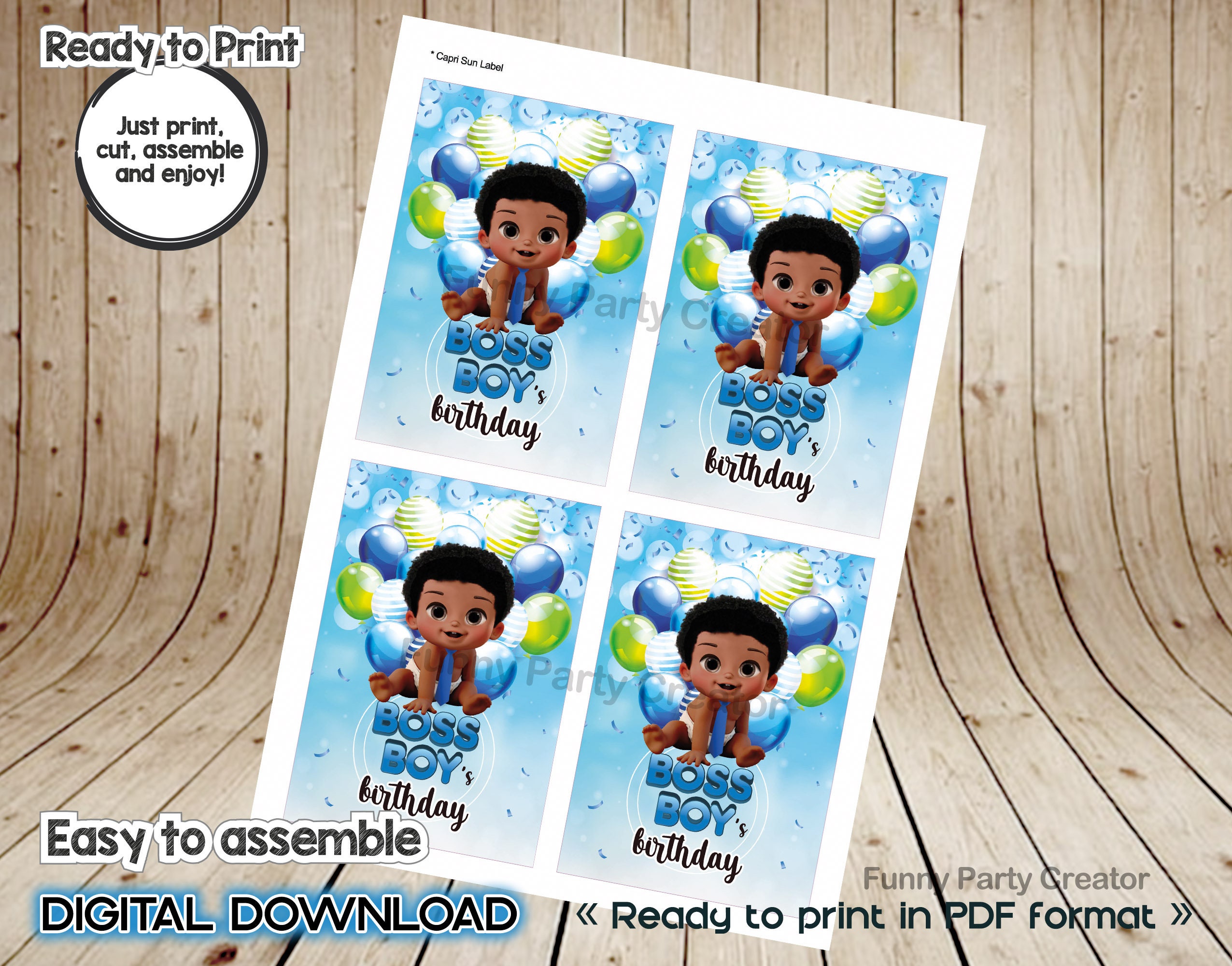 DIGITAL Capri Sun Label for Boss Boy Baby First Birthday Party ...